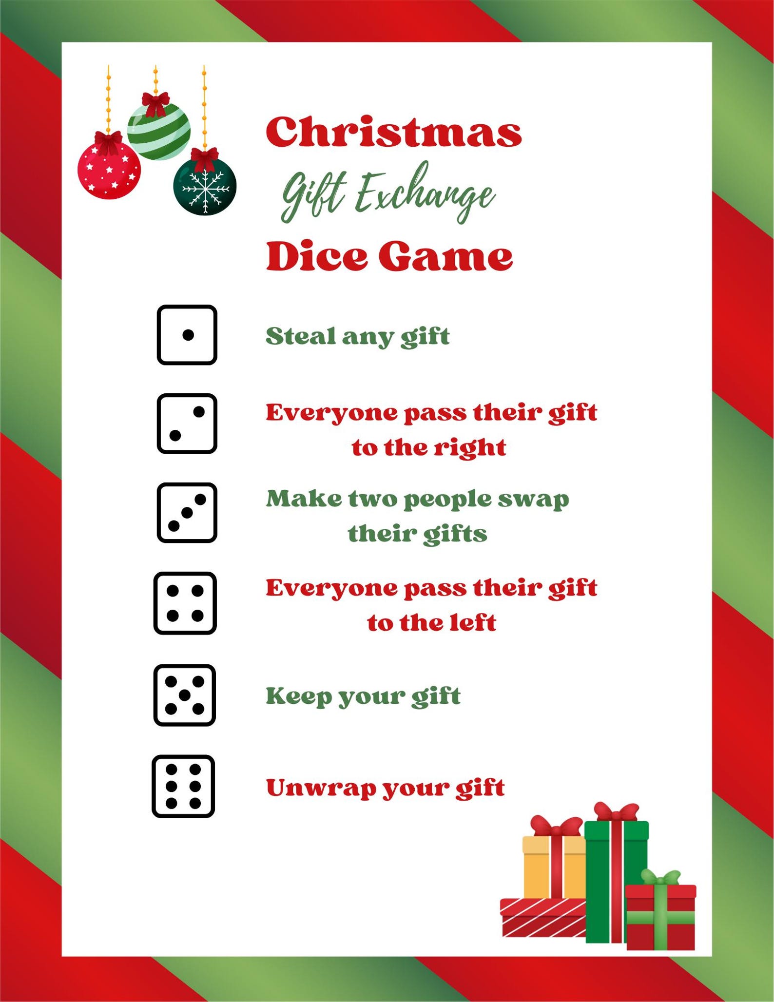 Christmas Gift Exchange Dice Game, Holiday Gift Exchange, Secret Santa ...