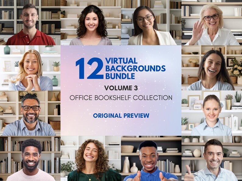 12 Office Bookshelf Backgrounds Bundle, Zoom Backgrounds, Microsoft ...