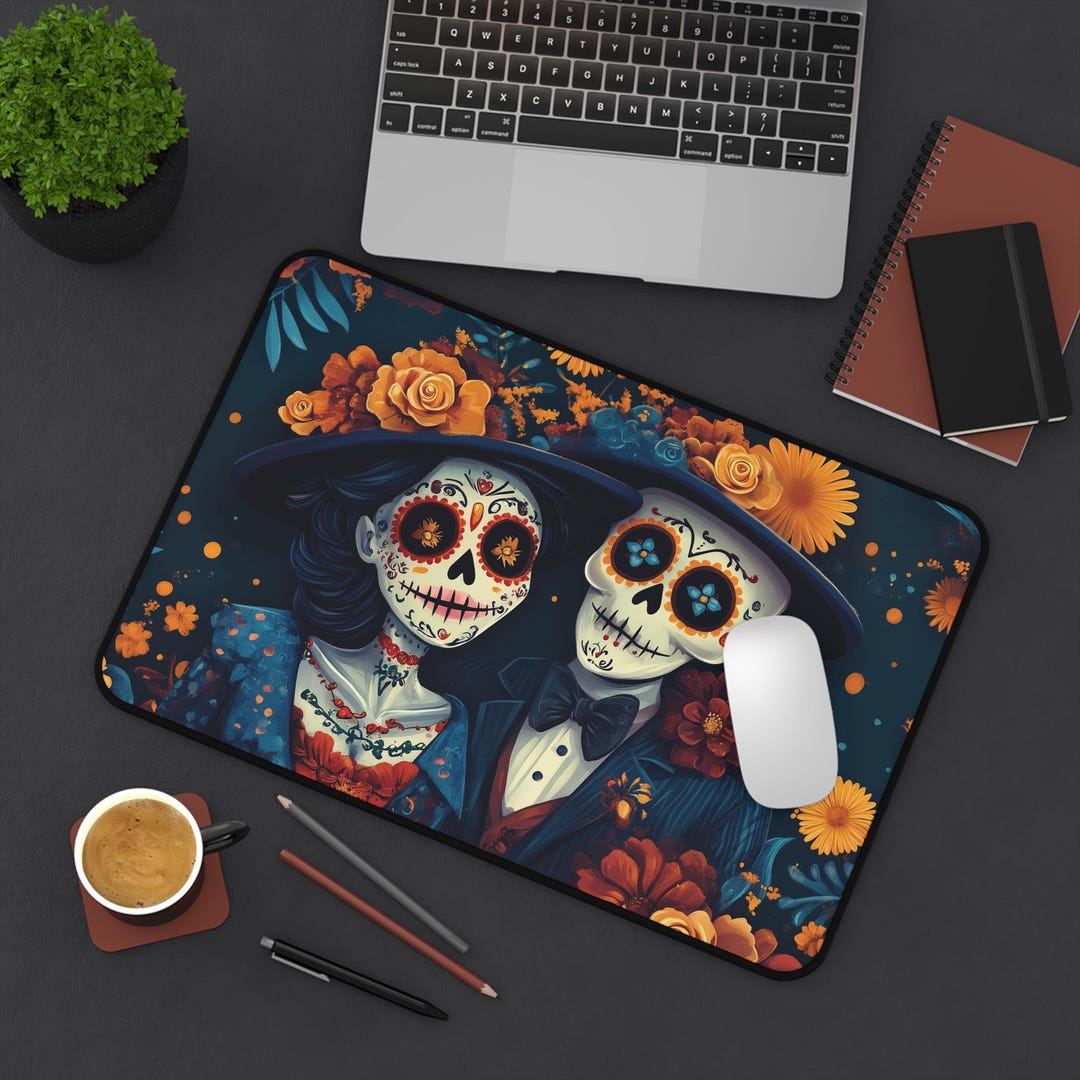 Desk Mat, Cute Terrifying Clown Couple Design, Day of the Dead Festival ...