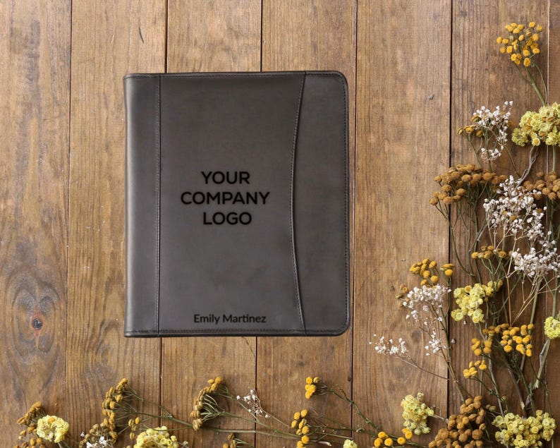 Personalized Leather Portfolio Organizer Business Zippered Padfolio ...