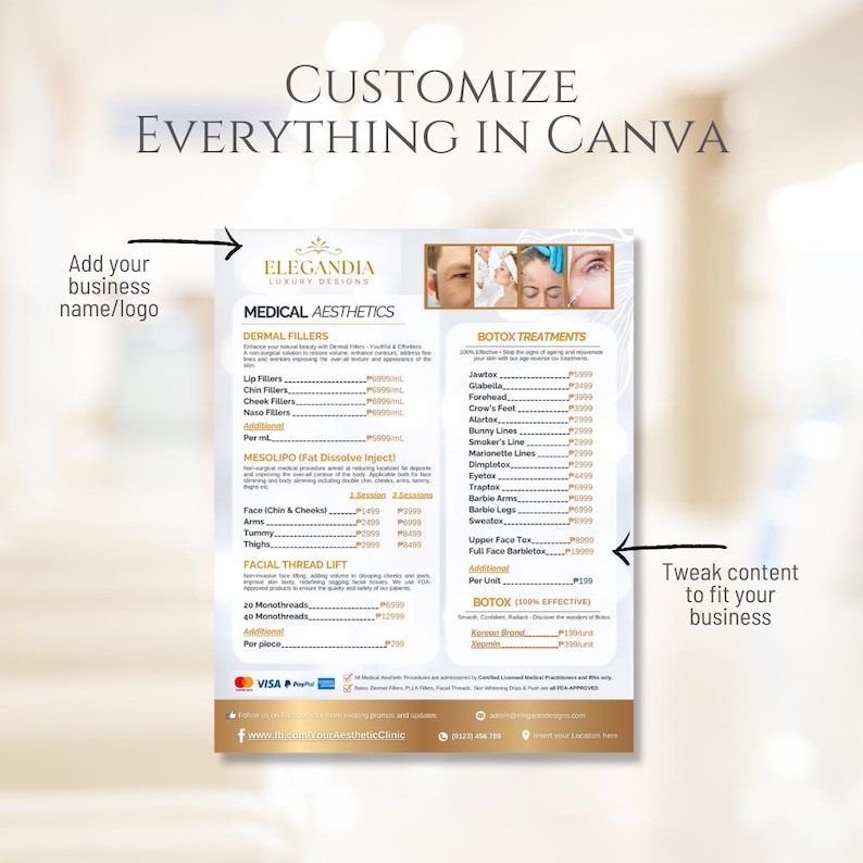 Med Spa Price List Template: DIY Services Menu (canva Editable) - Etsy