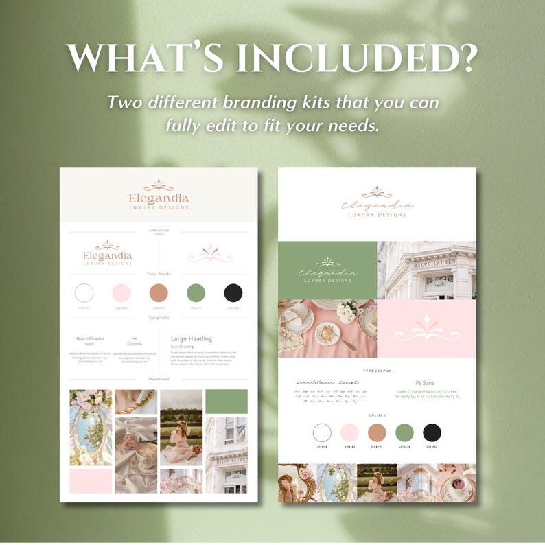 Elegant Pink & Green Branding Kit: Canva Templates - Etsy