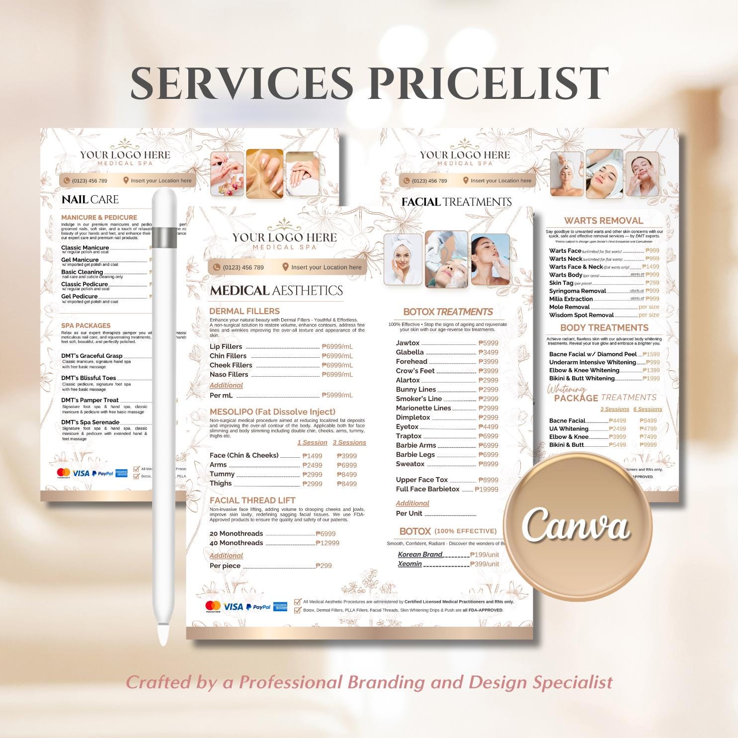 Aesthetic Clinic Menu Template | Beige Skin Care Price List (canva) - Etsy