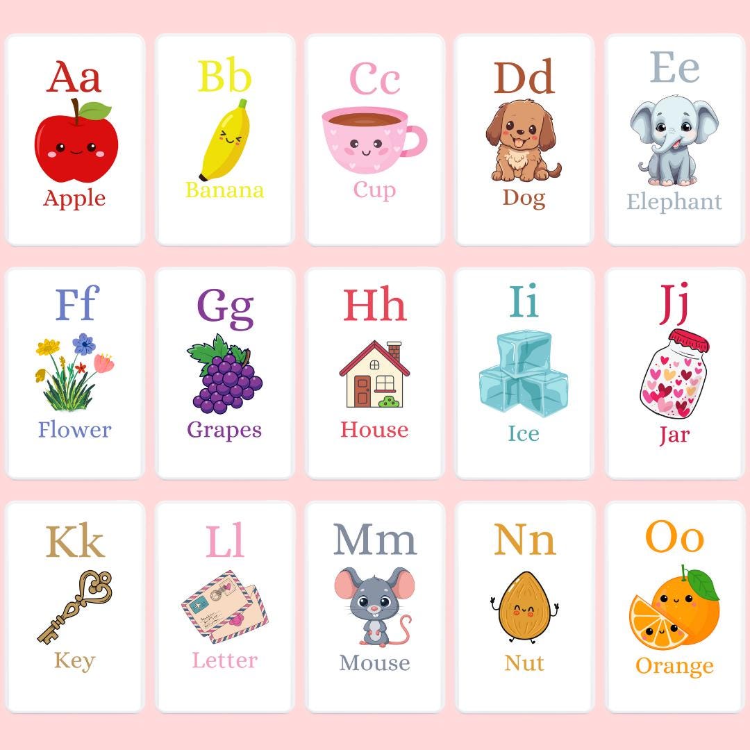 Colorful Alphabet Flashcards for Kids ABC Wall Art for Nurseries ...