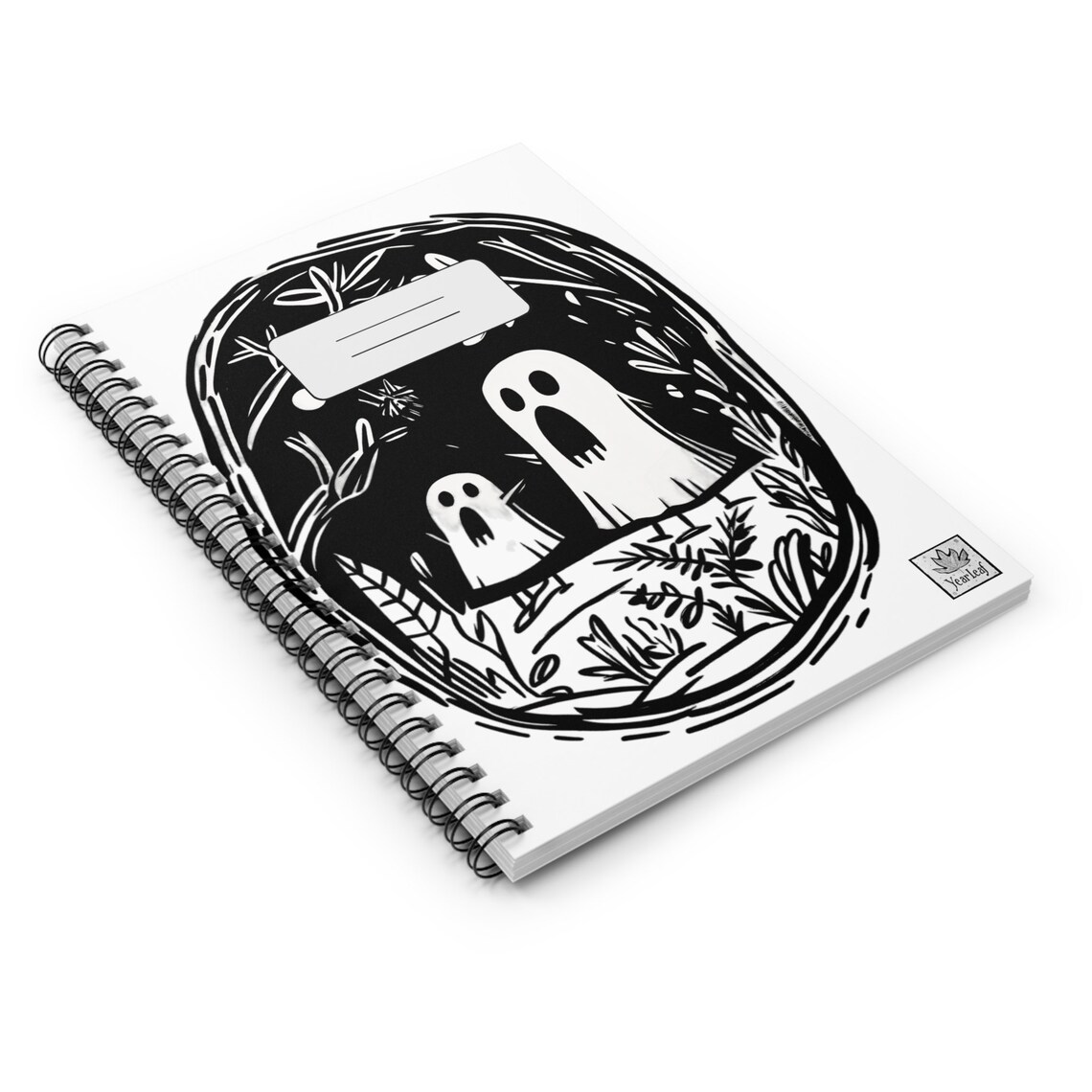 A Black and White Illustration of Cute Ghosts Spiral Notebook ...