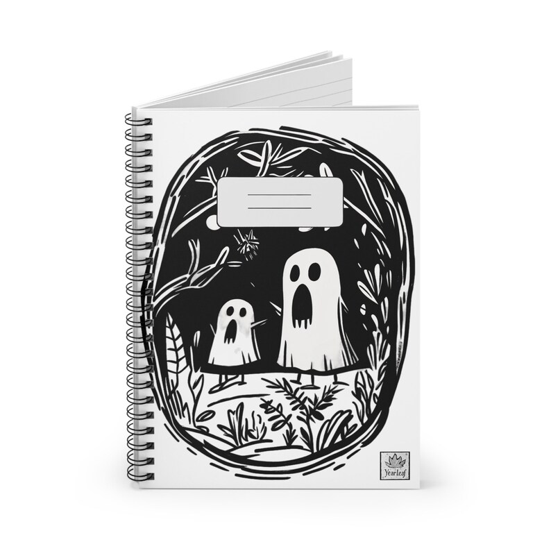 A Black and White Illustration of Cute Ghosts Spiral Notebook ...