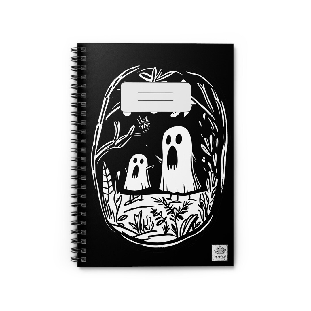 A Black and White Illustration of Cute Ghosts Spiral Notebook ...