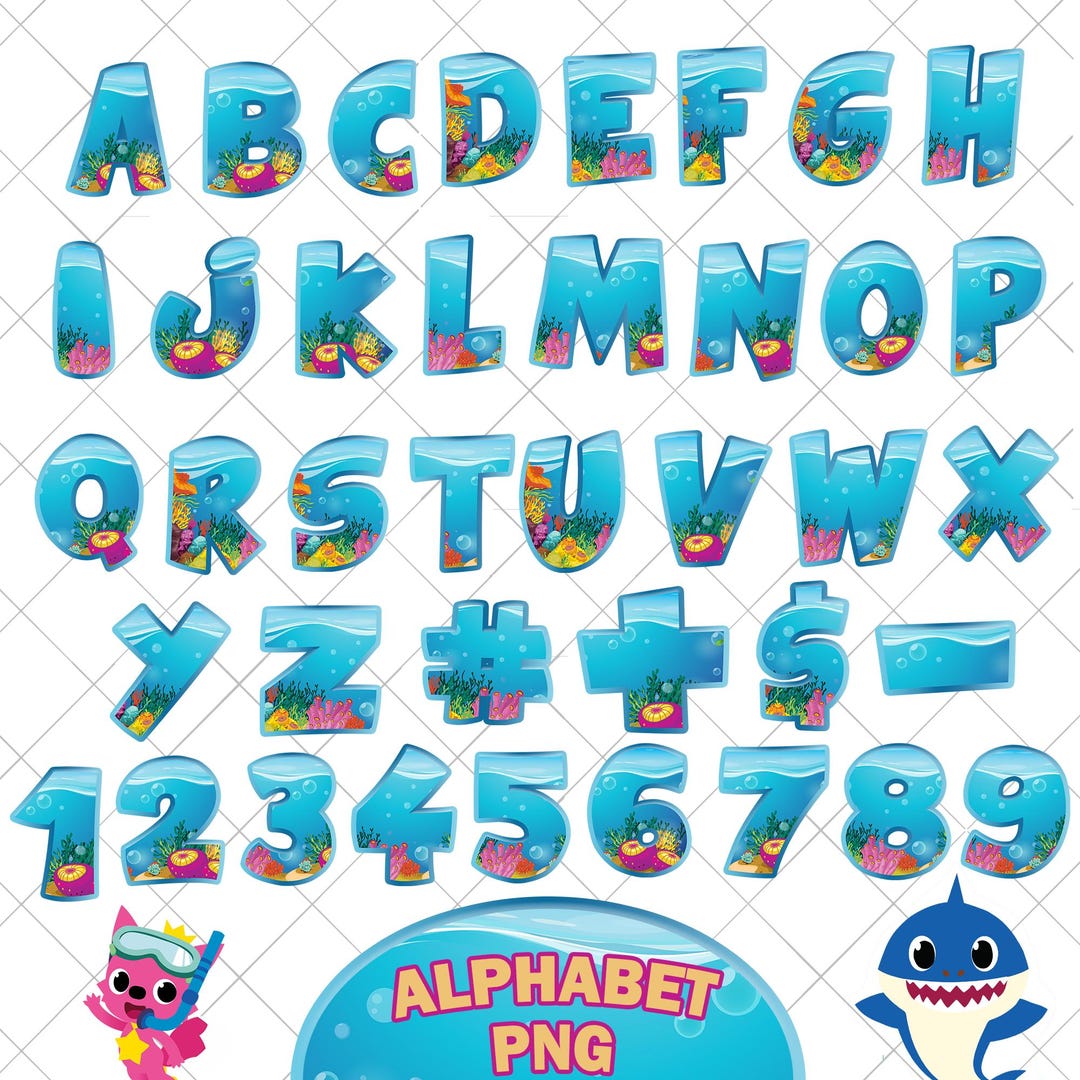 Underwater Font, Underwater Alphabet, Baby Shark Font, Baby Shark ...