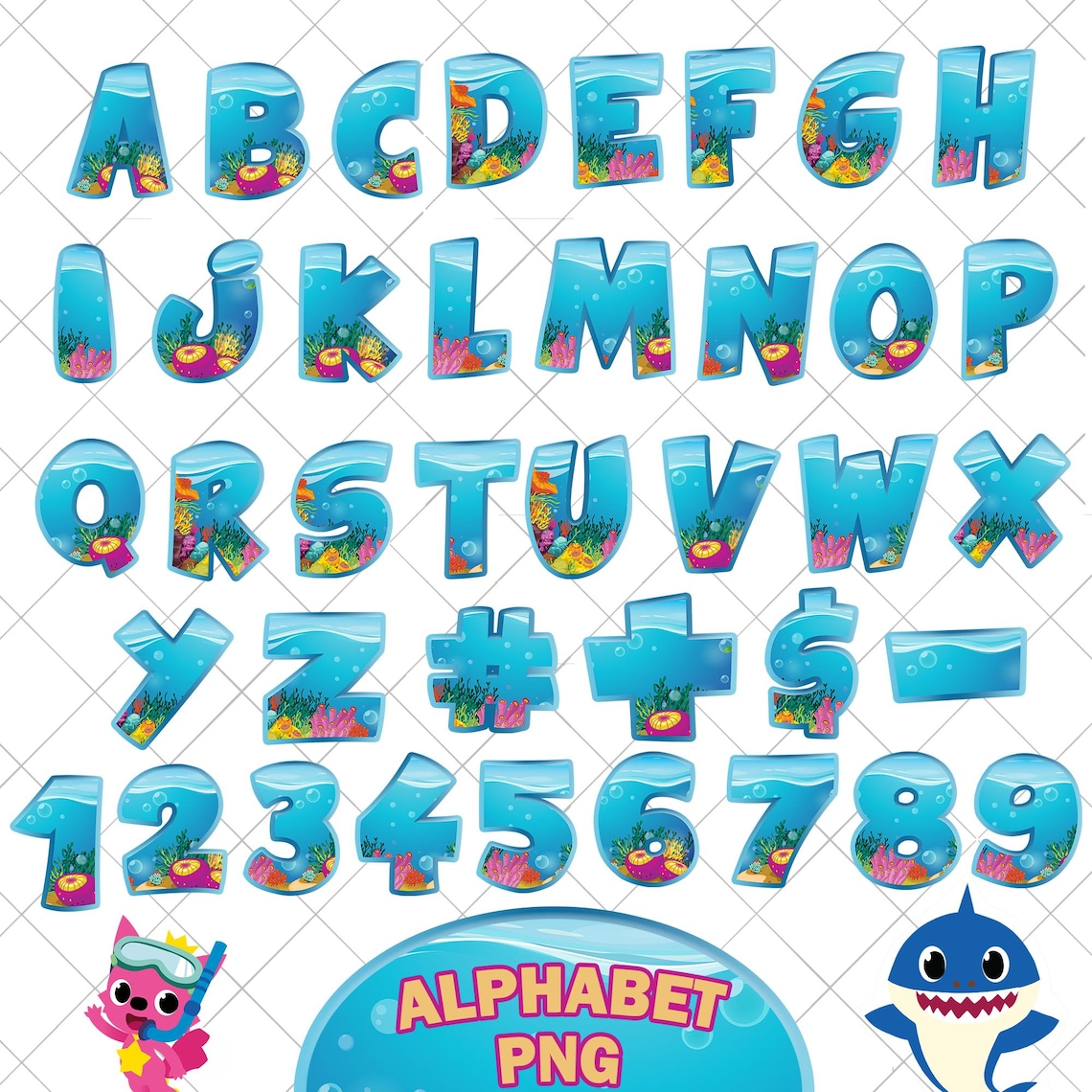 Underwater Font, Underwater Alphabet, Baby Shark Font, Baby Shark ...