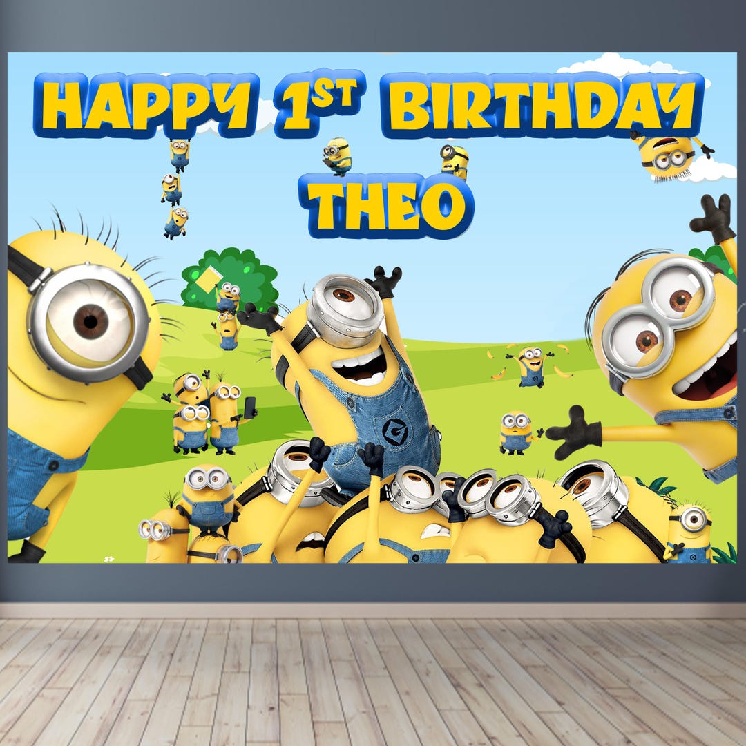 Minion Birthday Backdrop, Minion Birthday Banner, Birthday Wallpapper ...