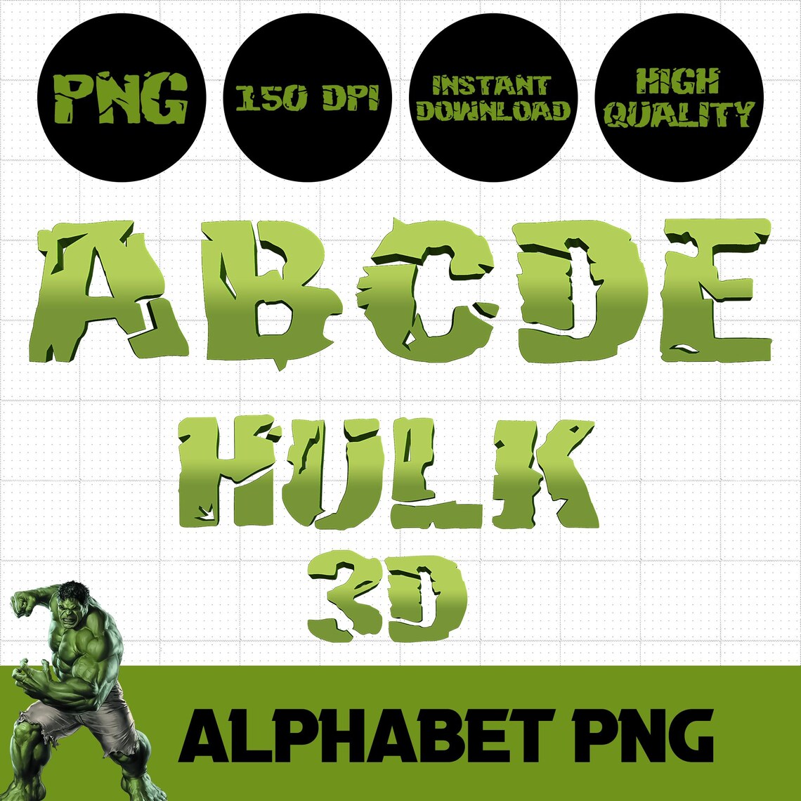 Hulk 3D Font Alphabet, Hulk Avengers Aplhabet, Hulk 3D Clipart Font ...