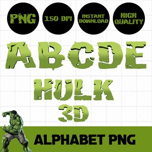 Hulk 3D Font Alphabet, Hulk Avengers Aplhabet, Hulk 3D Clipart Font ...