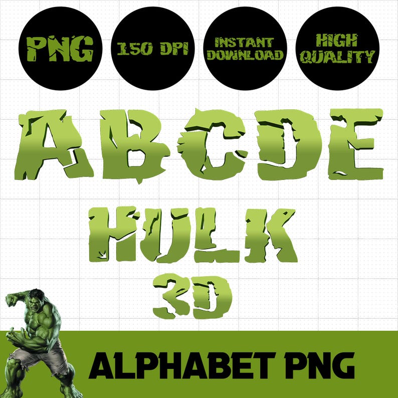 Hulk 3D Font Alphabet, Hulk Avengers Aplhabet, Hulk 3D Clipart Font ...