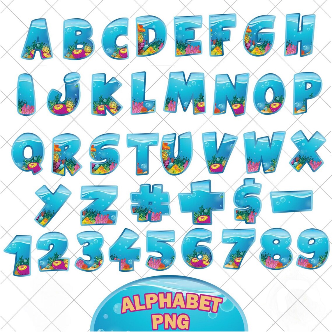 Underwater Font, Underwater Alphabet, Sea Font, Sea Alphabet, Sea Png ...