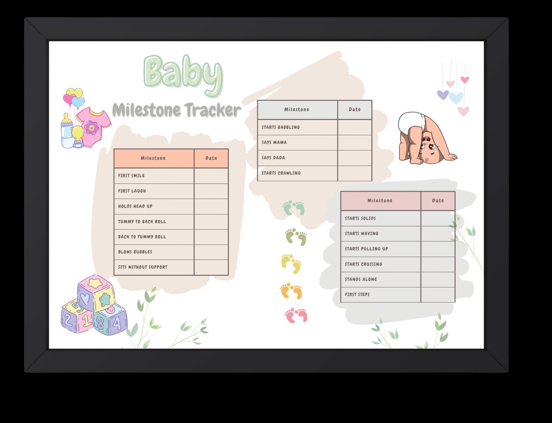 Digital Baby Milestone Tracker: Printable Monthly Growth Chart & Memory ...