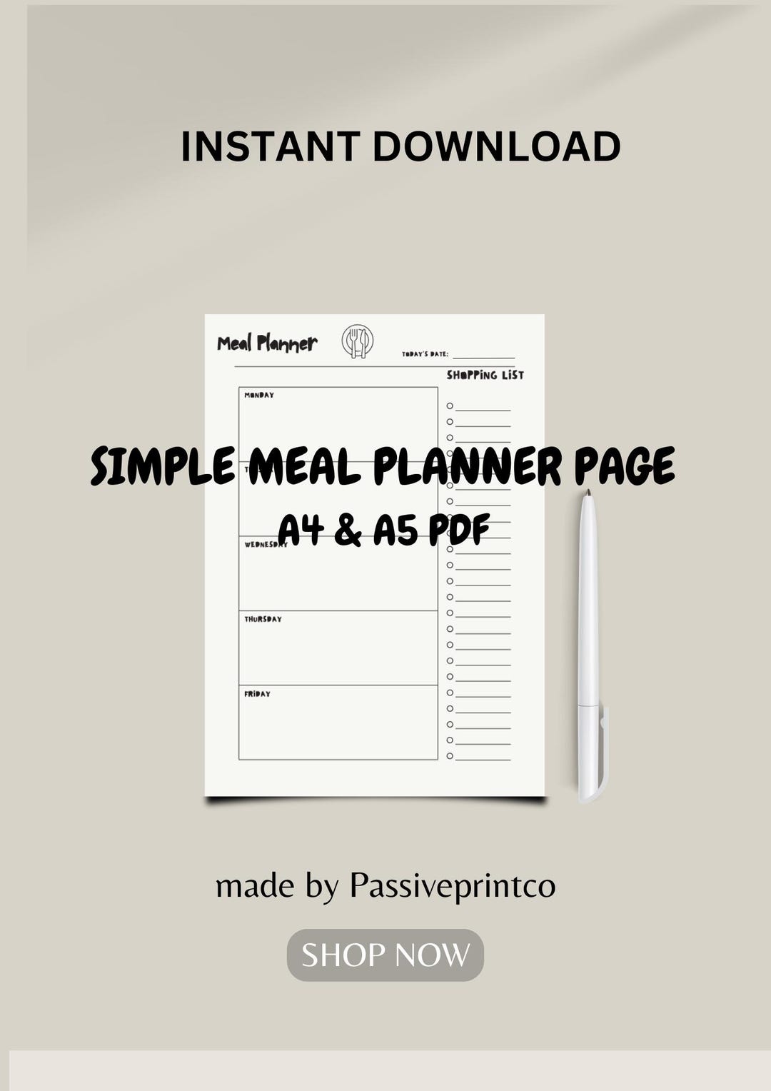 Printable Weekly Meal Planner/download/pdf File/a4 - Etsy