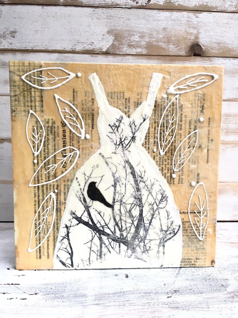 Winter Tree Dress Original Encaustic Painting White Dress Tree | Etsy