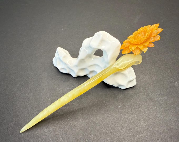 Sunflower Jade Hair Pin Stick, Handmade Hairpin With Natural Xiu Jade ...