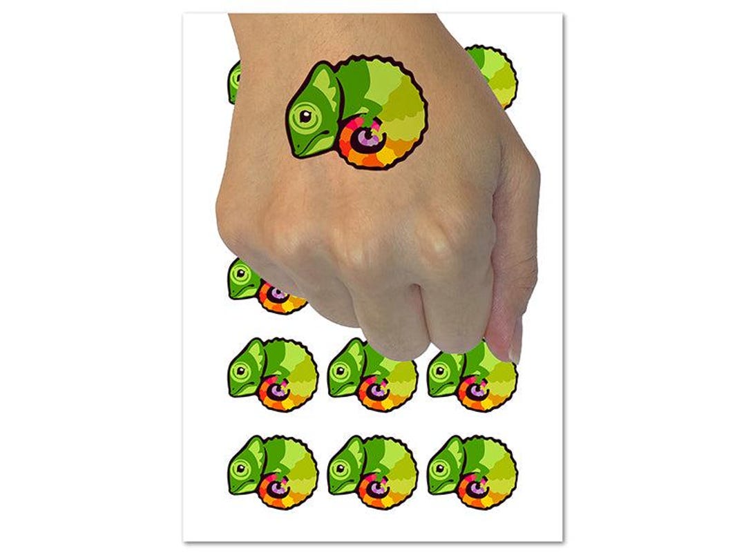 Cautiously Curled Chameleon Lizard Temporary Tattoo Water Resistant ...
