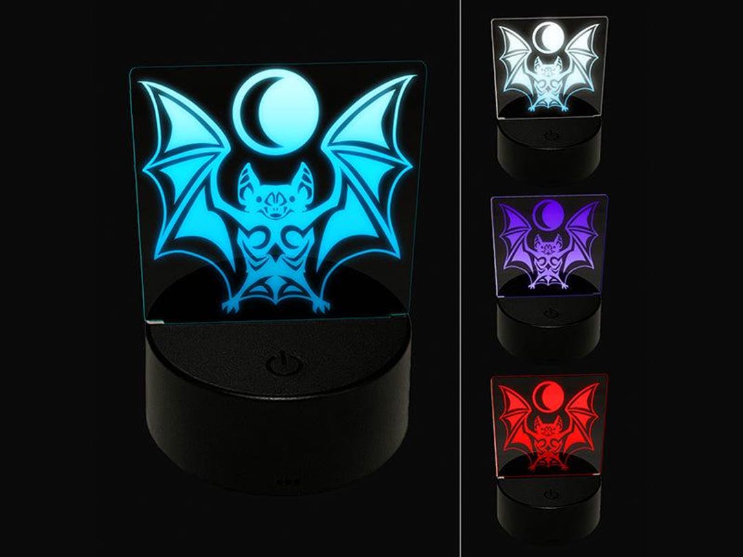 Runic Tribal Vampire Bat With Moon 3D Illusion LED Night Light Sign ...