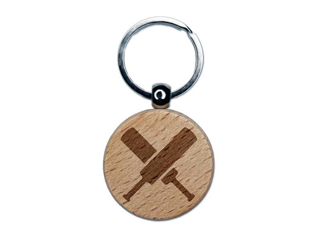 Crossed Cricket Bats Engraved Wood Round Keychain Tag Charm - Etsy