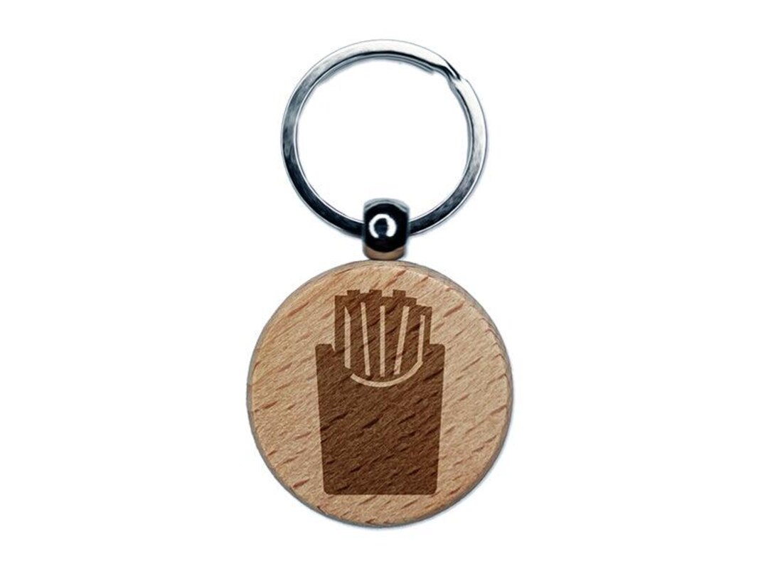 French Fries Engraved Wood Round Keychain Tag Charm - Etsy