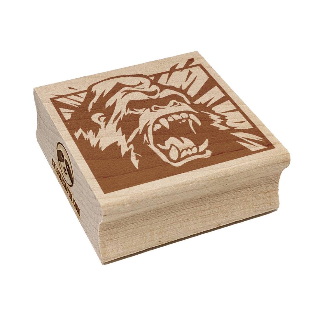Angry Roaring Silverback Gorilla Square Rubber Stamp for Stamping ...
