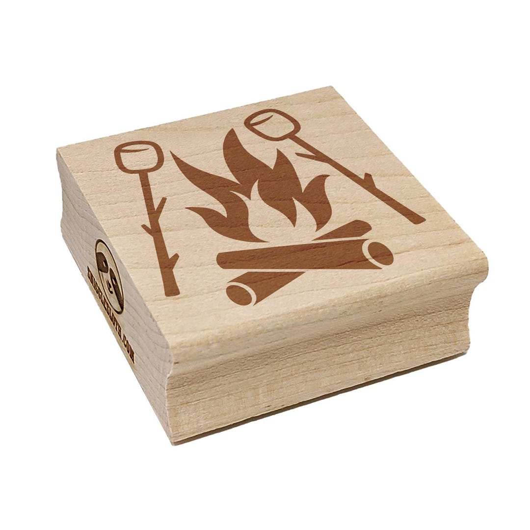 Roasting Marshmallows S'mores Camping Hiking Square Rubber Stamp for ...