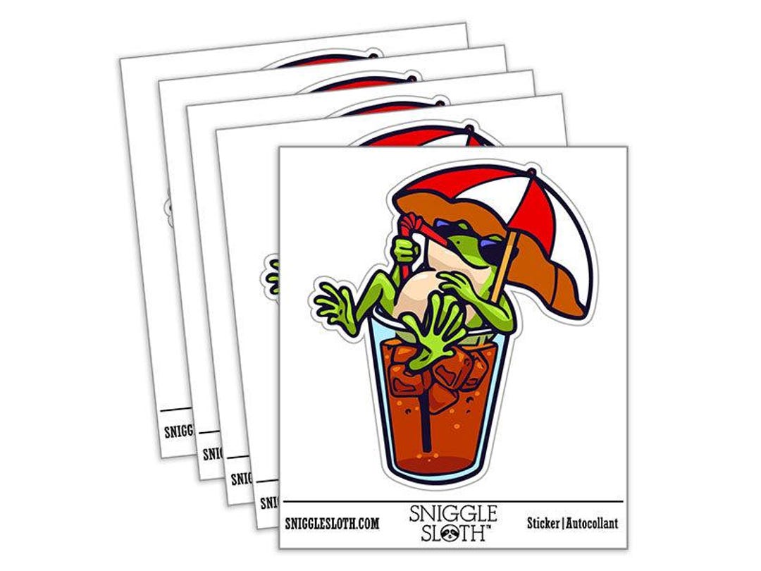 Water Bottle Sticker Set Vacation Frog Sitting in Drink Under Umbrella ...