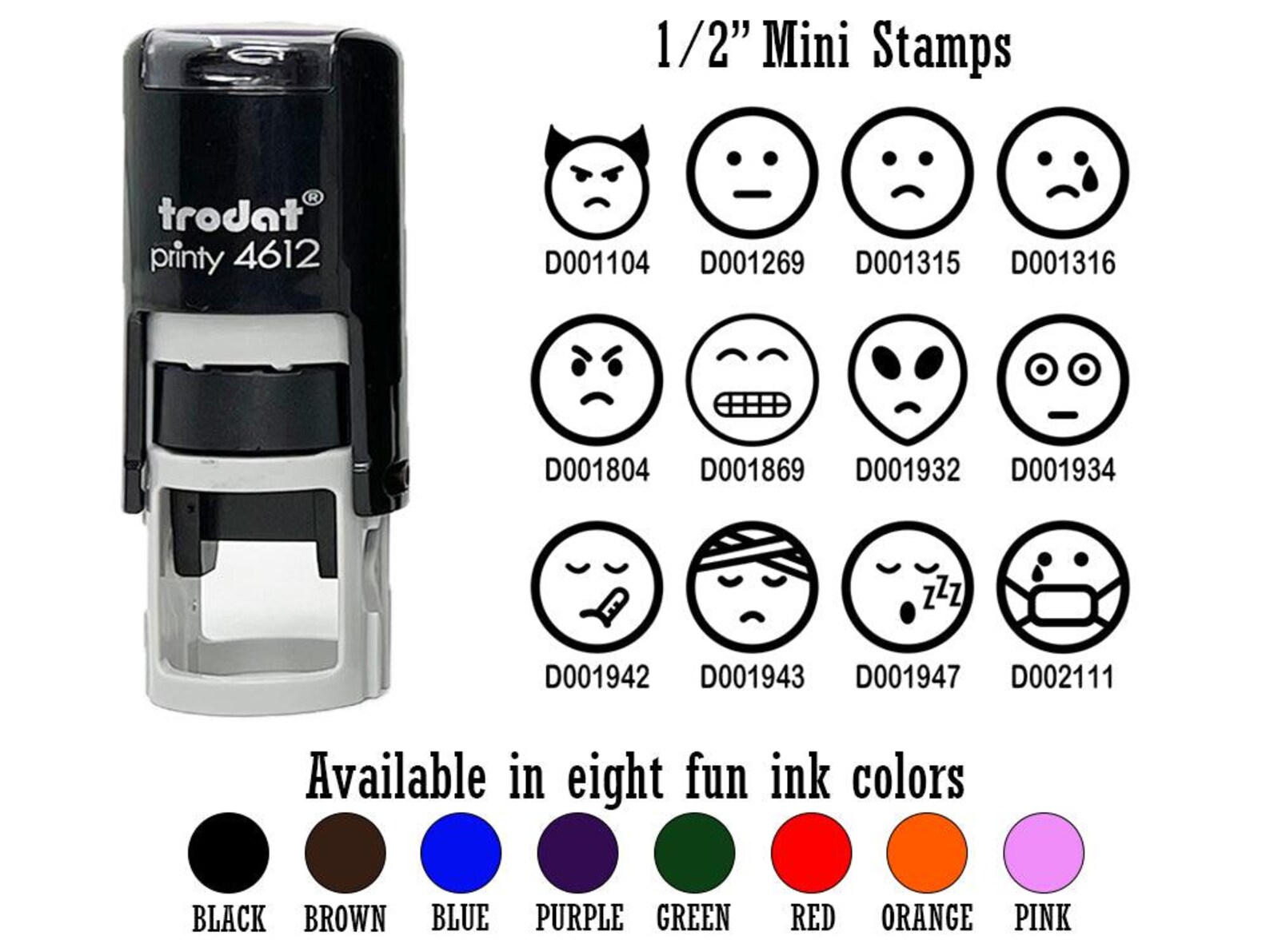 Emoticons Faces Icons Sad Angry 1/2" Self-inking Rubber Stamp Ink ...