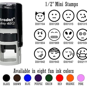 Emoticons Faces Icons Sad Angry 1/2" Self-inking Rubber Stamp Ink ...
