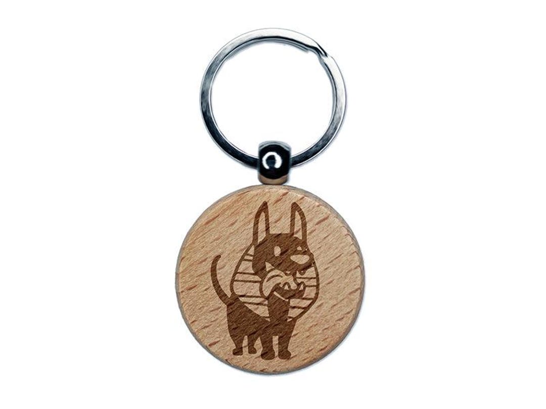 Anubis Puppy Egyptian Jackal Dog Engraved Wood Round Keychain Tag Charm ...