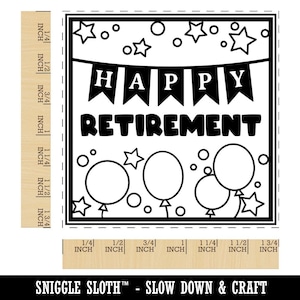 Happy Retirement Stars and Balloons Square Rubber Stamp for Stamping ...