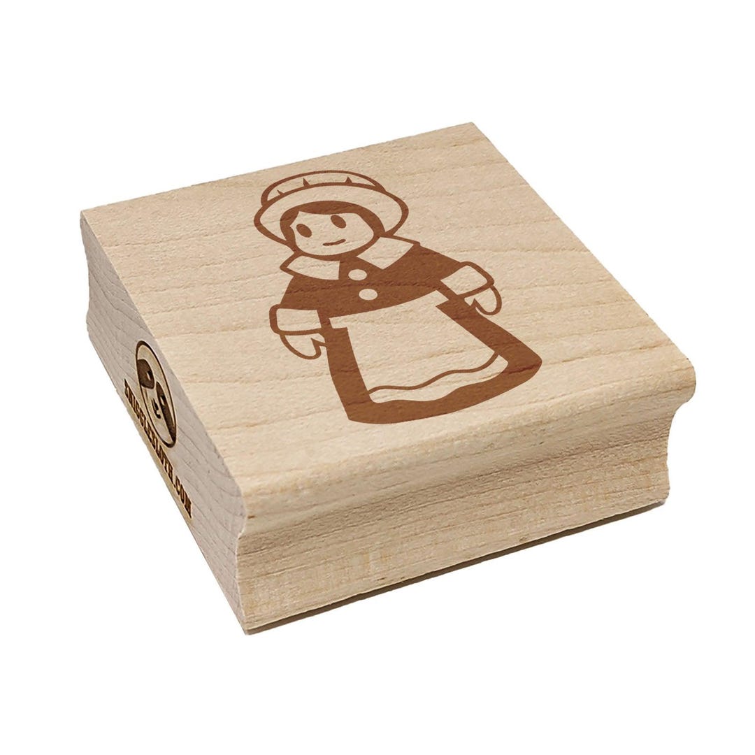 Cute Thanksgiving Pilgrim Girl Square Rubber Stamp for Stamping ...