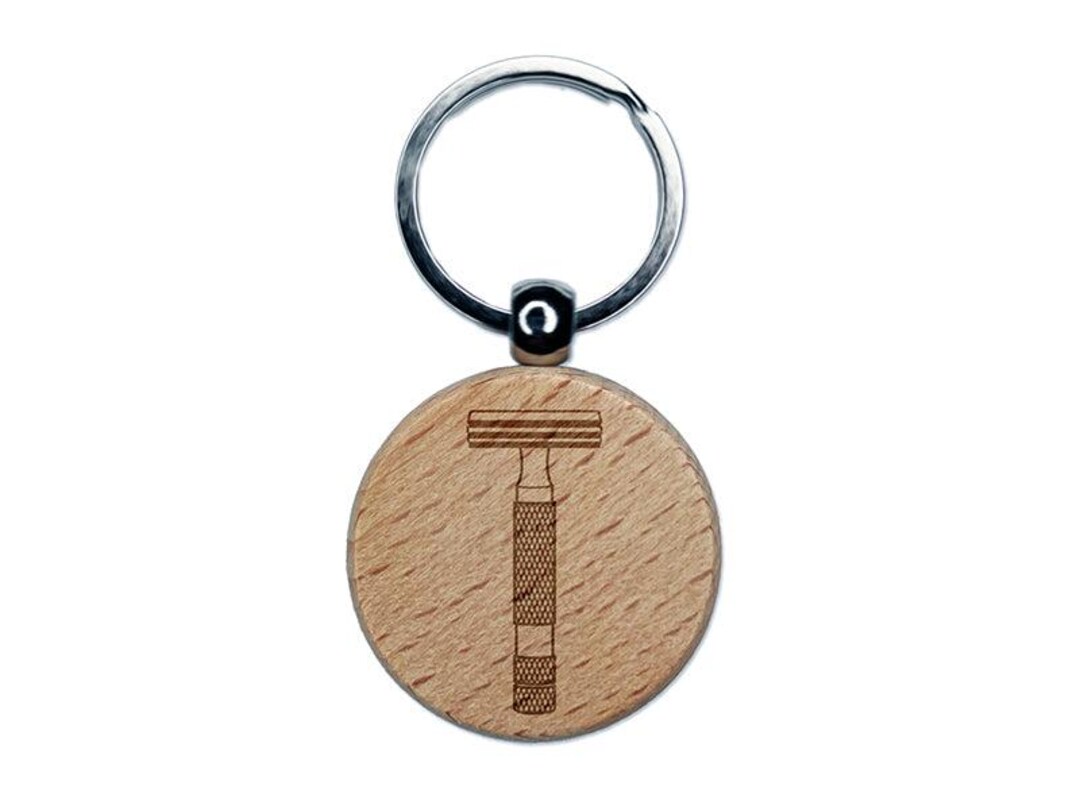Razor Shaving Blade Engraved Wood Round Keychain Tag Charm - Etsy