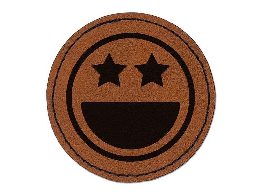 Star Eyes Happy Face Big Smile Mouth Emoticon Round Iron-on Engraved ...