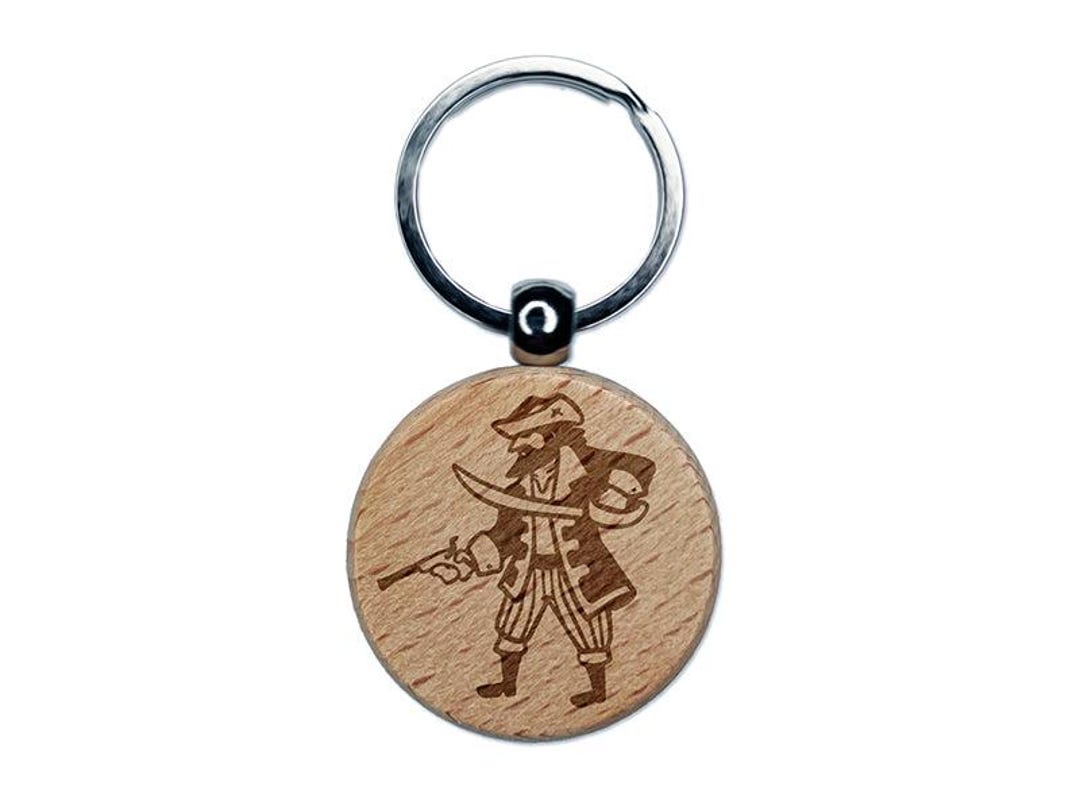 Pirate Cutlass Flintlock Pistol Engraved Wood Round Keychain Tag Charm ...