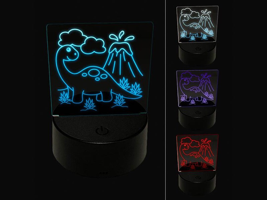 Brontosaurus Volcano Dinosaur 3D Illusion LED Night Light Sign ...