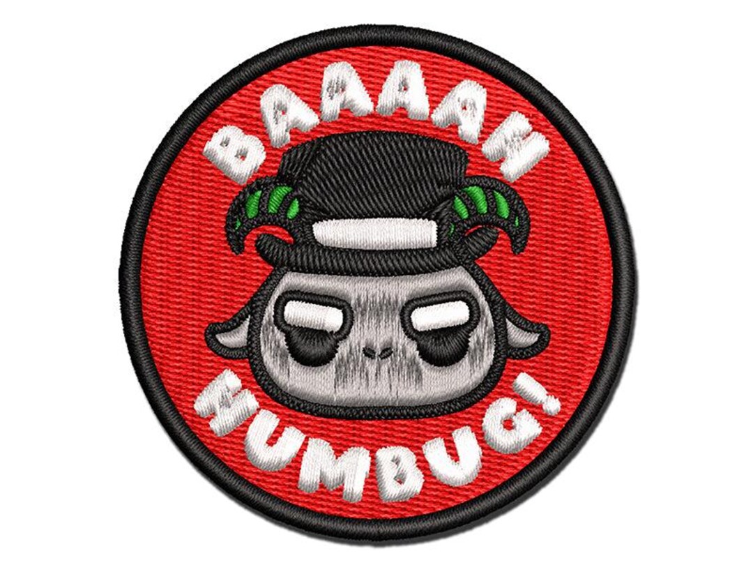 Bah Humbug Funny Christmas Pun Goat Multi-color Embroidered Iron-on or ...