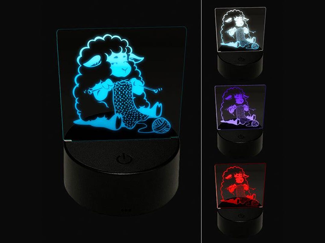 Cute Sheep Knitting With Wool Yarn 3D Illusion LED Night Light Sign ...