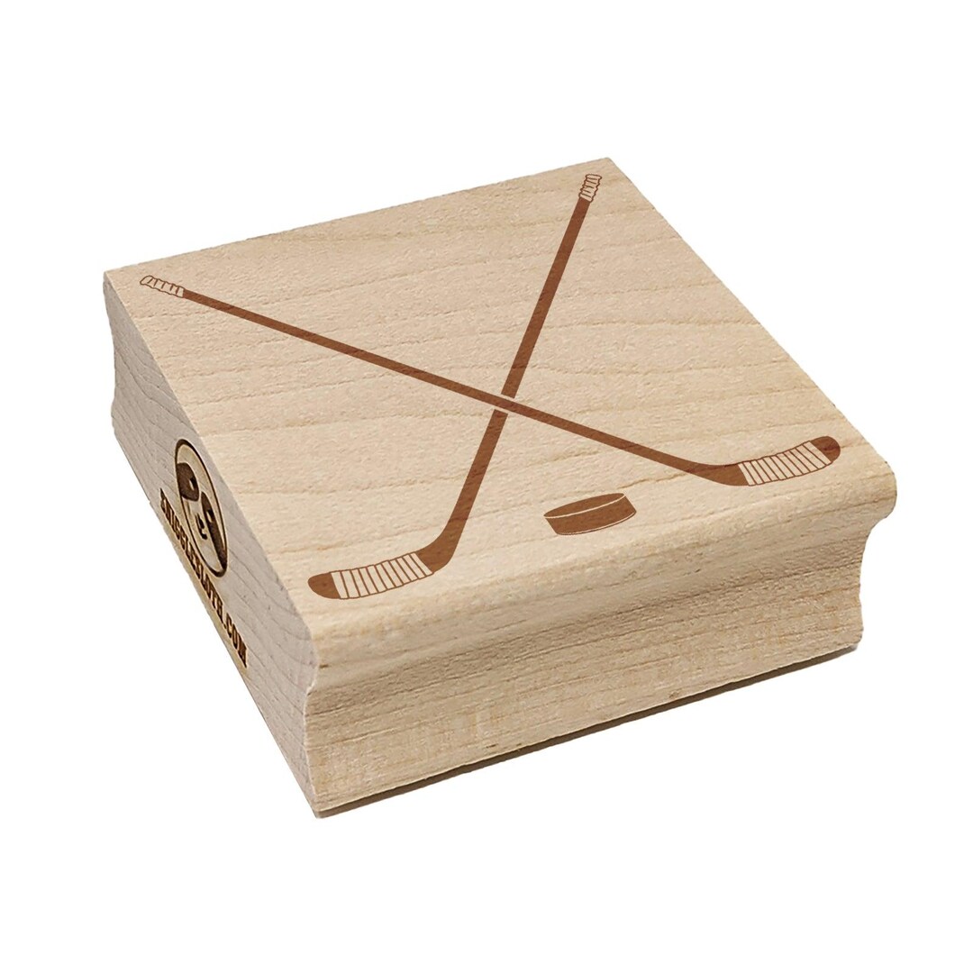 Crossed Hockey Sticks With Puck Square Rubber Stamp for Stamping ...