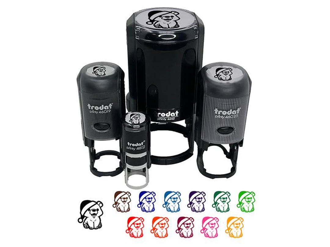 Christmas Bear Cub Santa Hat Self-inking Rubber Stamp Ink Stamper for ...