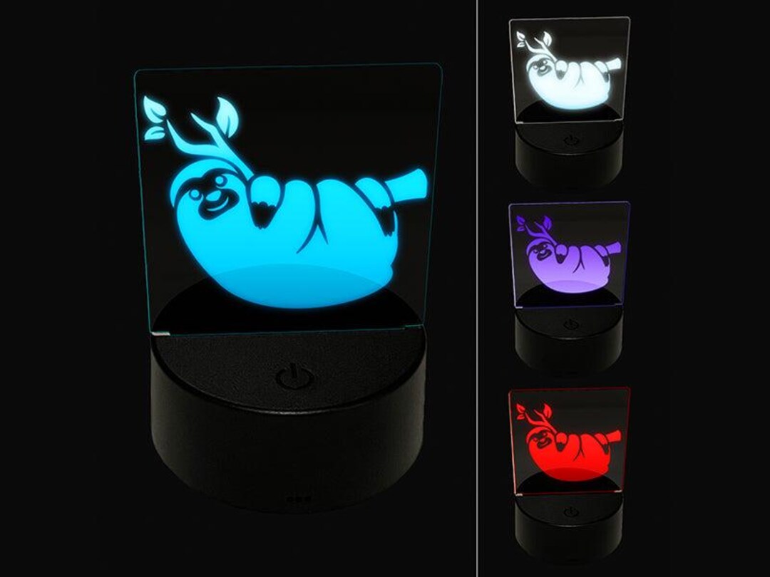 Sloth Hanging on Tree Branch 3D Illusion LED Night Light Sign ...