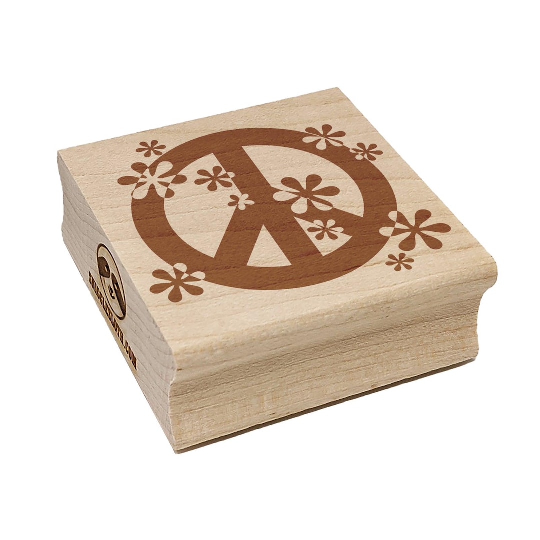 Contemporary Peace Sign With Flowers Square Rubber Stamp for Stamping ...