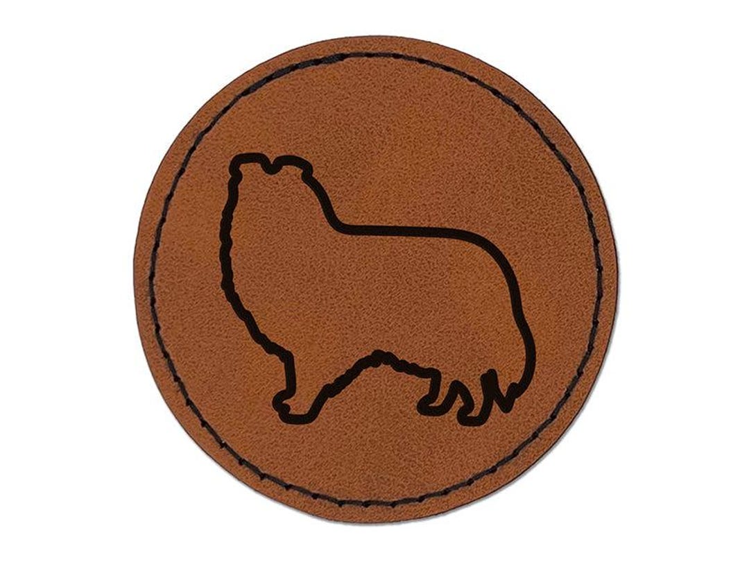 Shetland Sheepdog Sheltie Dog Outline Round Iron-on Engraved Faux ...