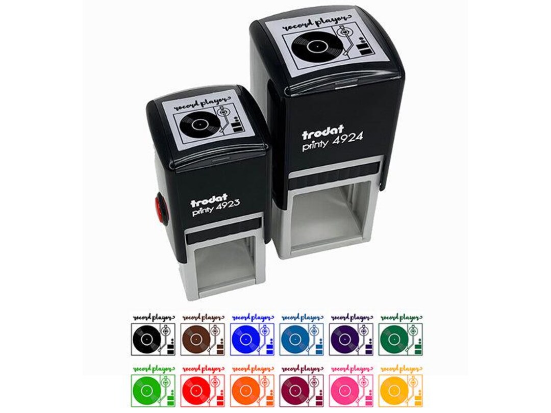Classic Vintage Retro Record Player Self-inking Rubber Stamp Ink ...