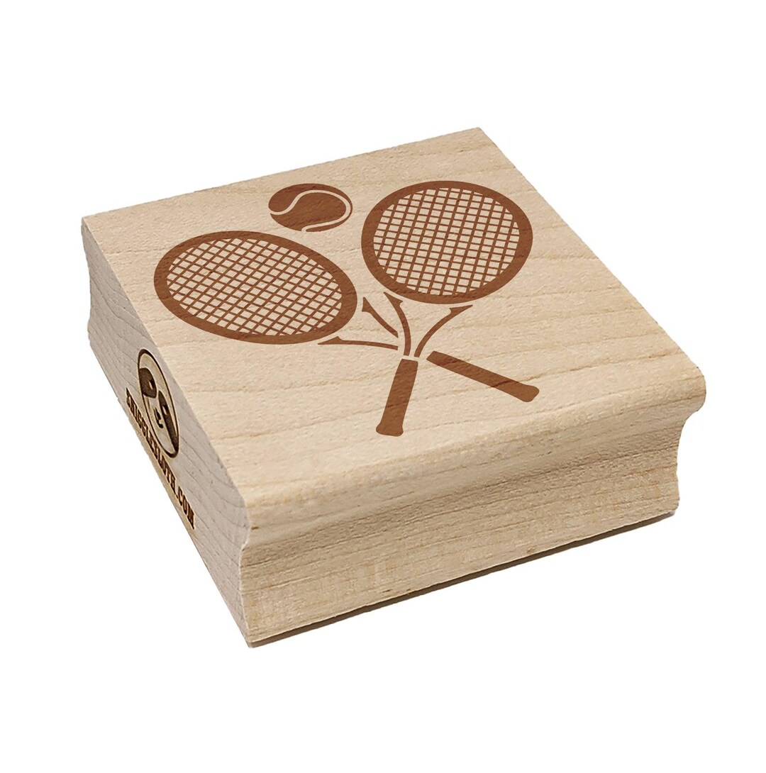 Tennis Rackets Crossed Ball Racquet Sports Square Rubber Stamp for ...