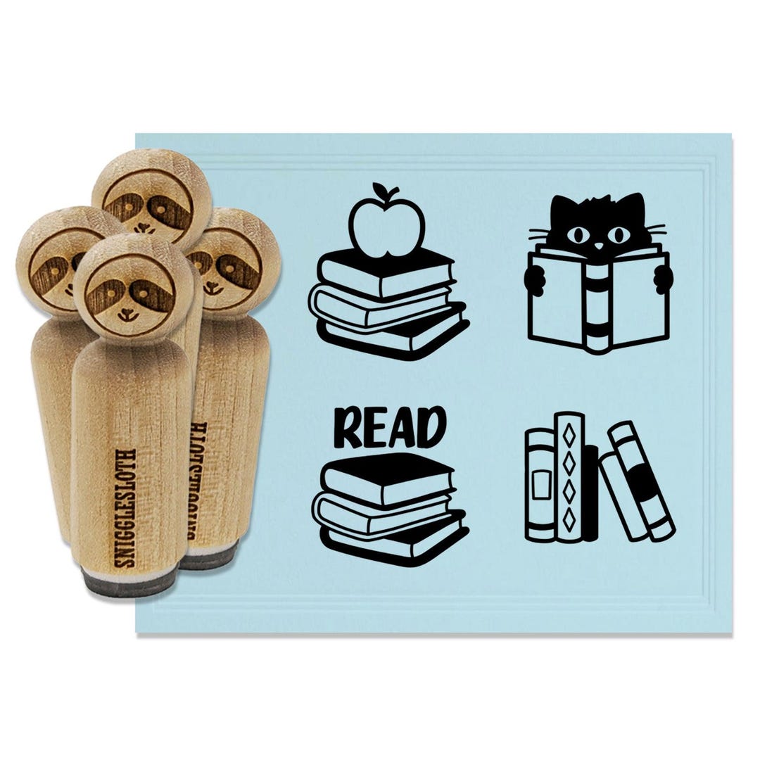 Read Reading Stack of Books Library School Cat Rubber Stamp Set for ...