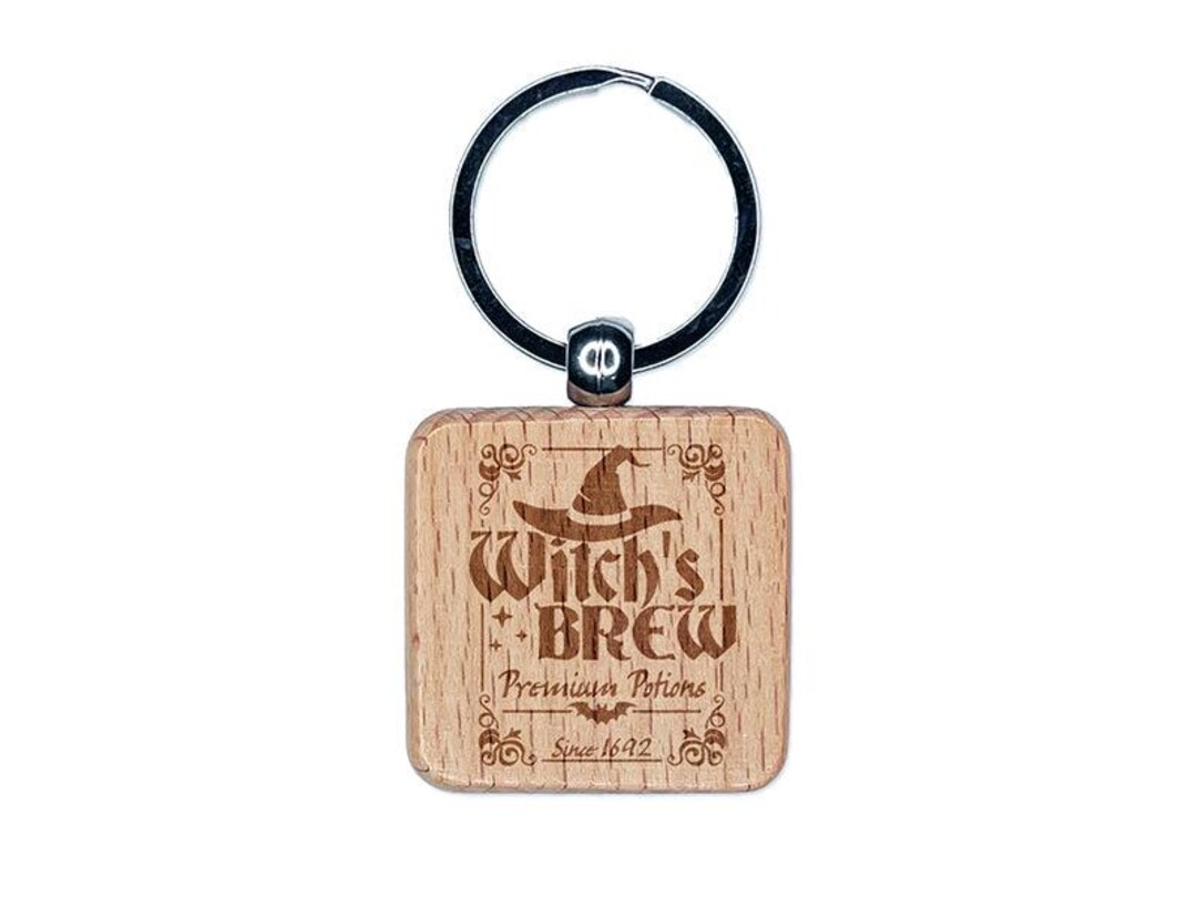Witch's Brew Potions Label With Bat Halloween Engraved Wood Square ...