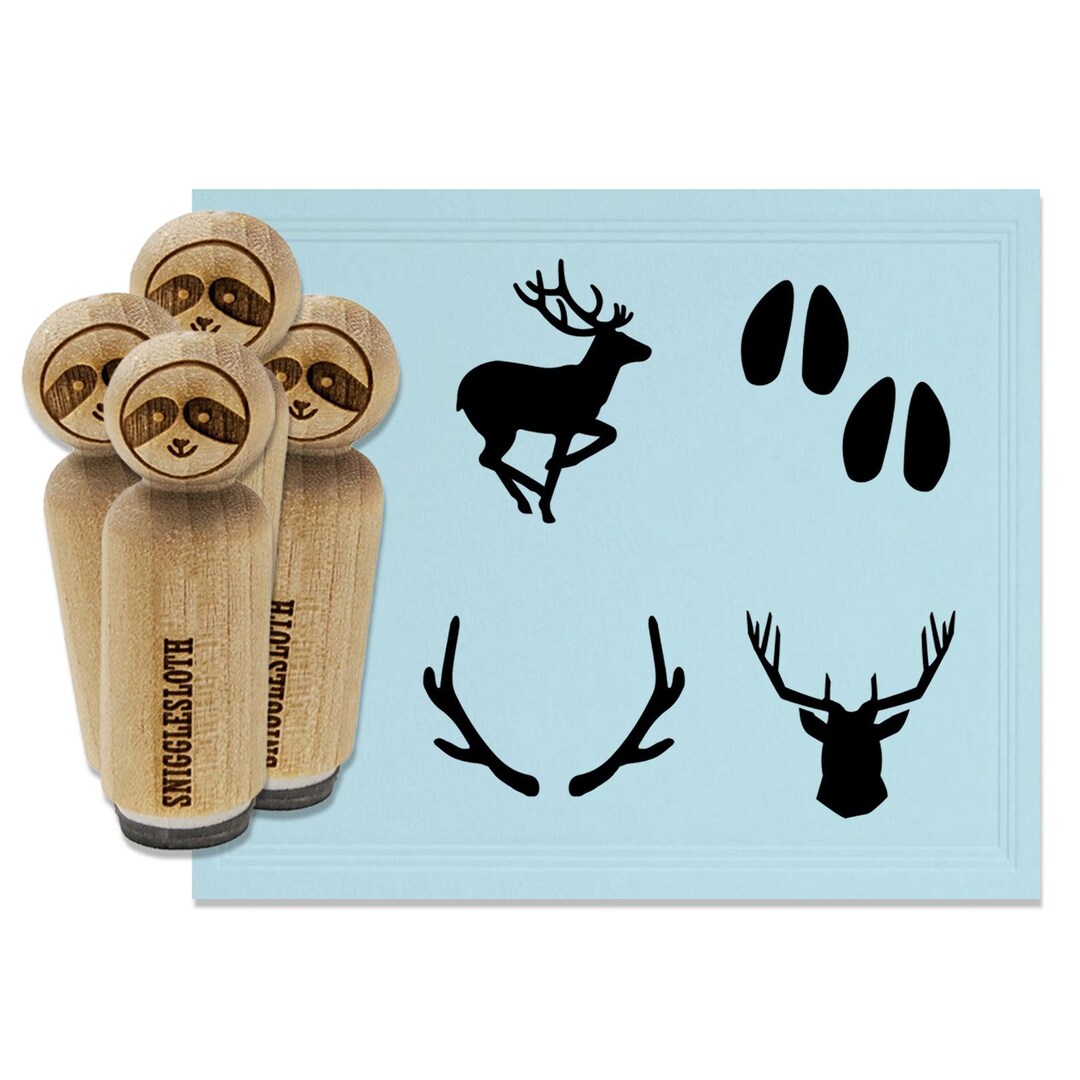 Deer Buck Stag Hunting Hunter Antlers Tracks Rubber Stamp Set for ...